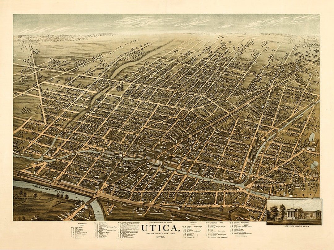 Map of Utica, Oneida County, Mohawk Valley, 1873 New York, NY. Vintage ...