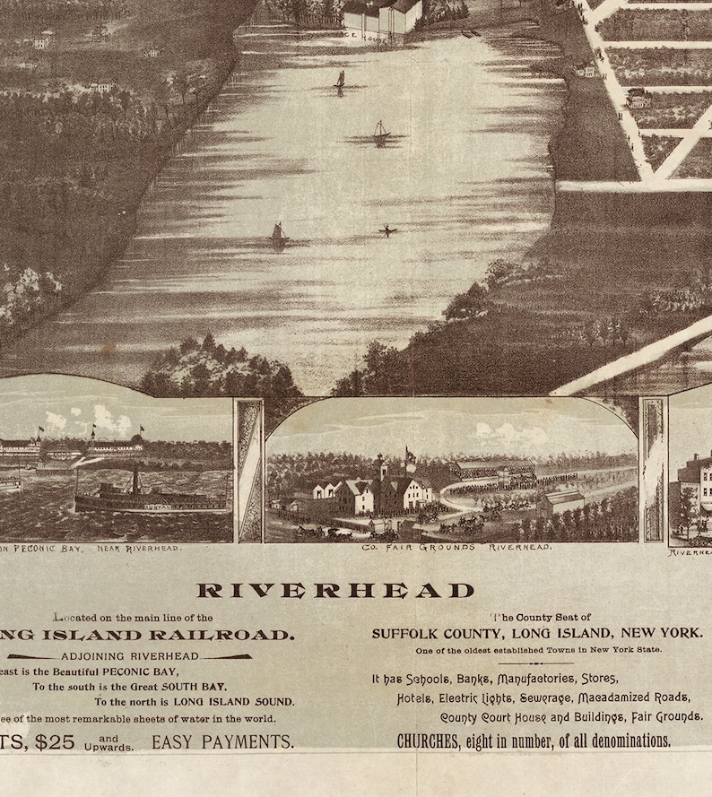 Map of Riverhead Long Island New York 1890. Vintage Home | Etsy