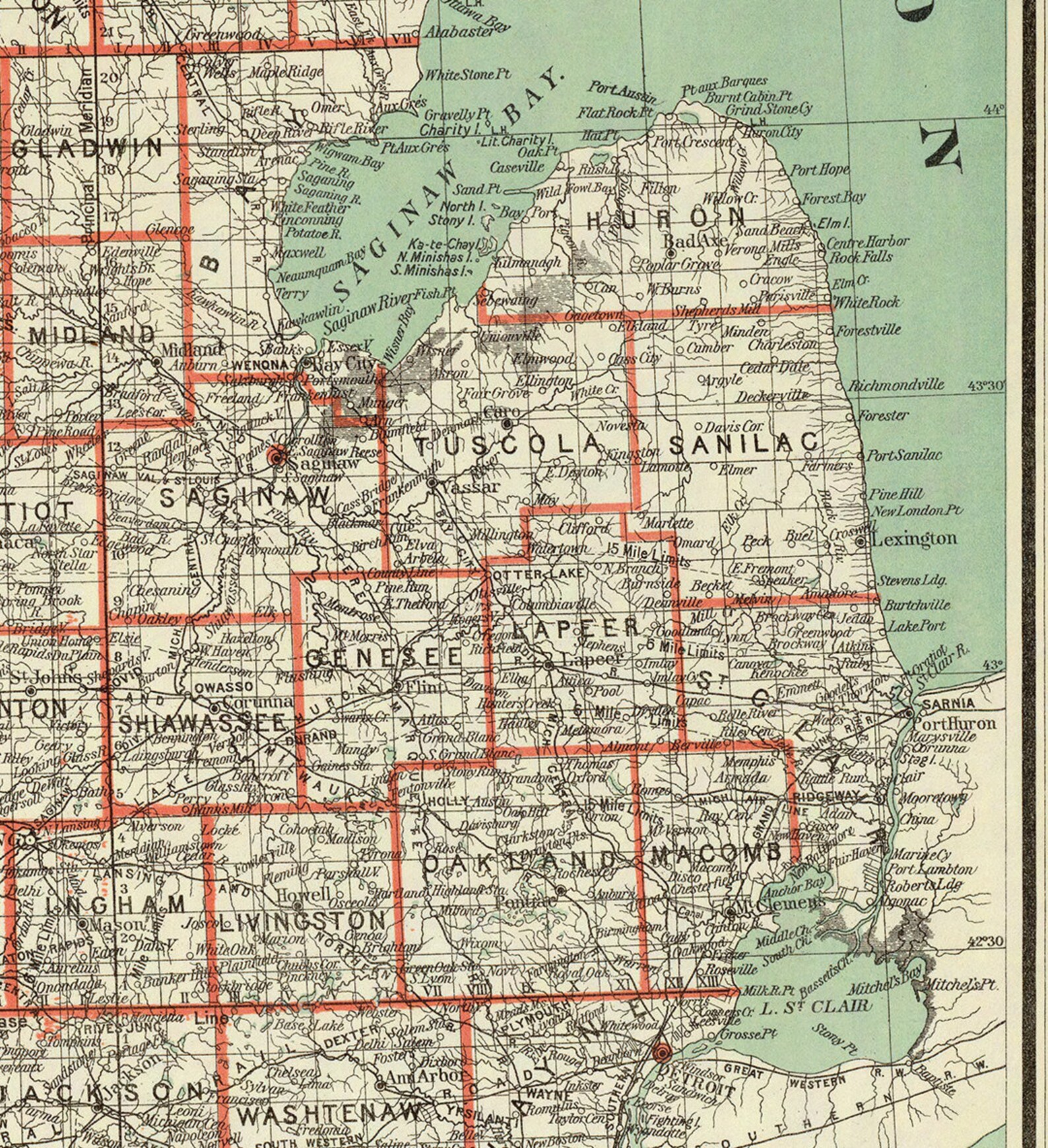 Map of the States of Michigan and With Lake Michigan. 1878 Vintage ...