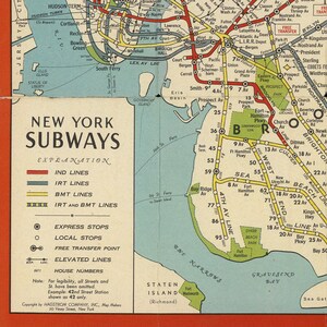 New York City Subway Map 1951 NYC MTA System Historic Map. Vintage ...