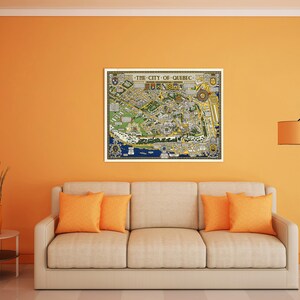 Pictorial Map of Quebec With Historical Notes. Vintage Home Deco Style ...