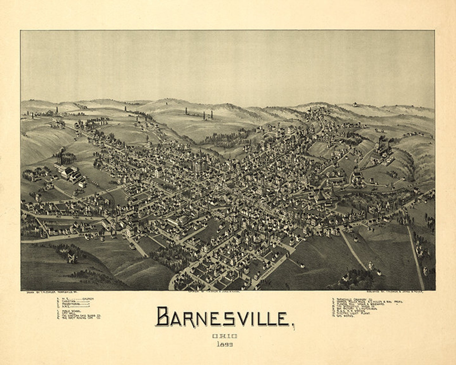 Map of Barnesville Ohio Belmont County Ohio OH 1899. - Etsy
