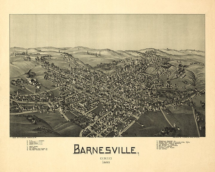 Map of Barnesville, Ohio, Belmont County, Ohio OH, 1899. Restoration ...