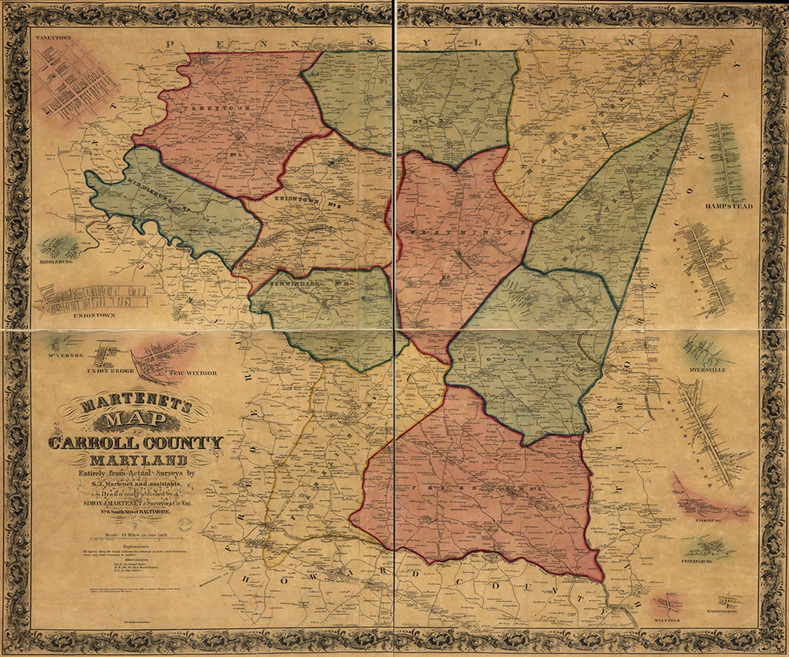 Map of Carroll County Maryland MD. 1862. Vintage - Etsy