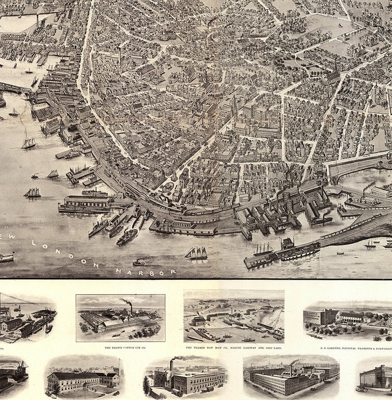 Map of New London New London Co Conn. Connecticut CT 1911. | Etsy