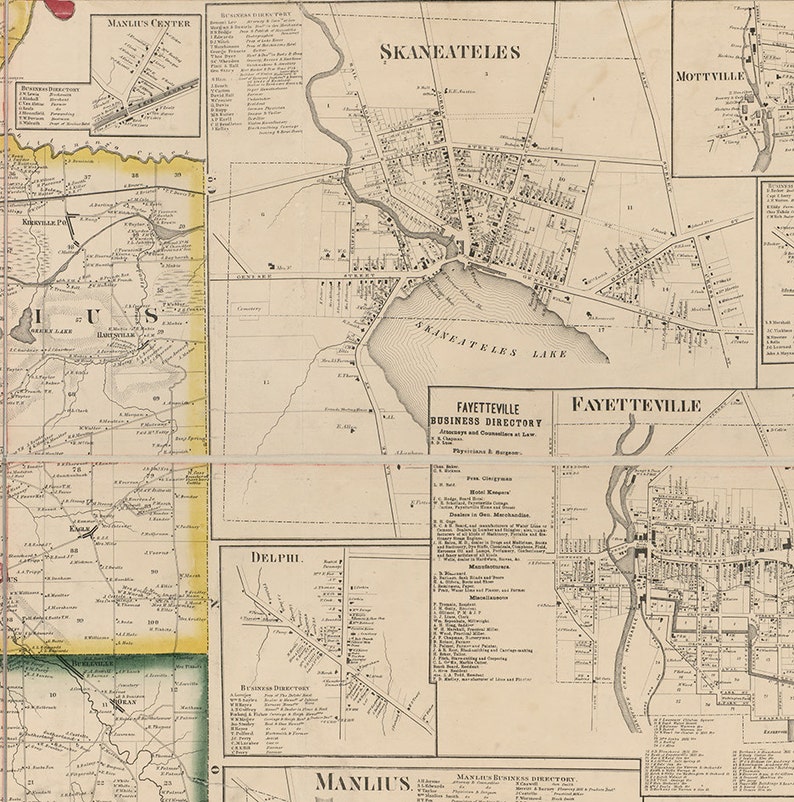 Map of Onondaga County, New York, NY. 1859 With Homeowner Names Vintage ...