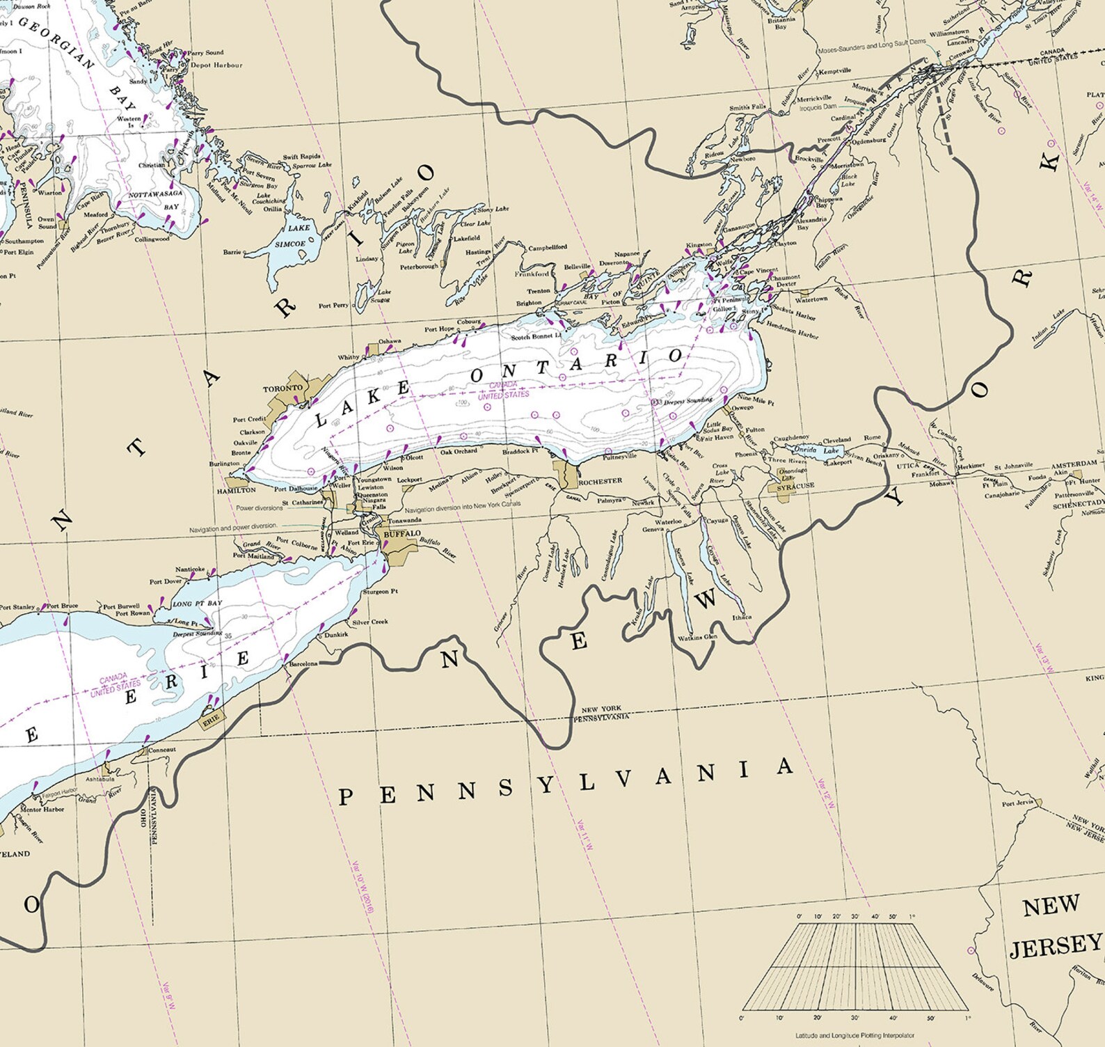 Nautical Charts of Great Lakes Lake Champlain to Lake of the | Etsy