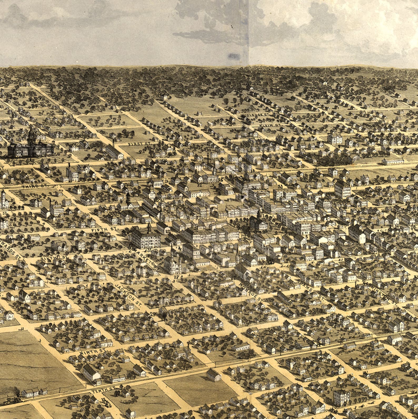Map of Springfield, Sangamon County, Illinois 1867. Vintage Restoration ...