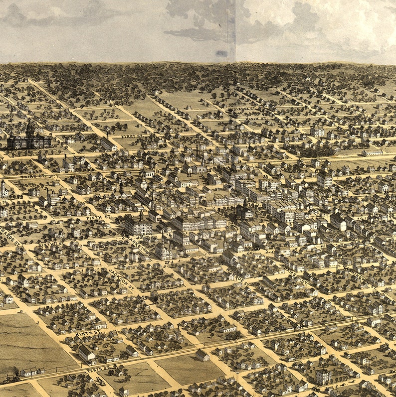 Map of Springfield, Sangamon County, Illinois 1867. Vintage Restoration ...
