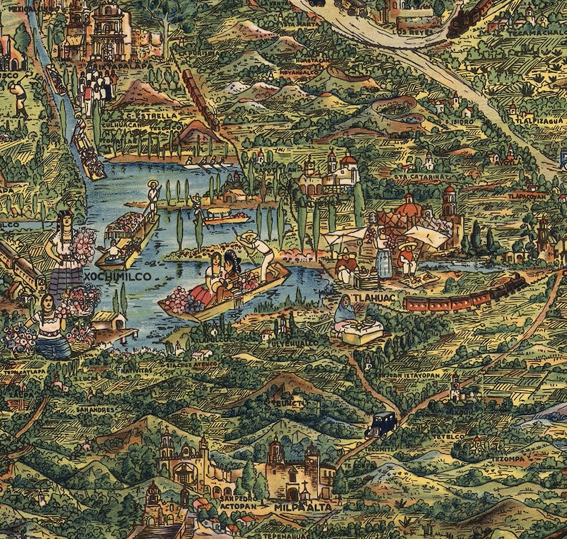 Pictorial Map of Valley of Mexico Mexico City. Vintage - Etsy