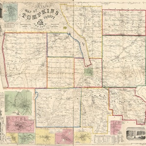 Map of Tomkins County, New York NY 1853. Vintage Home Style Old Wall ...