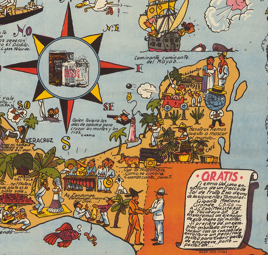 Mapa pictórico de México 1938 . Mapa de los Estados Unidos - Etsy México