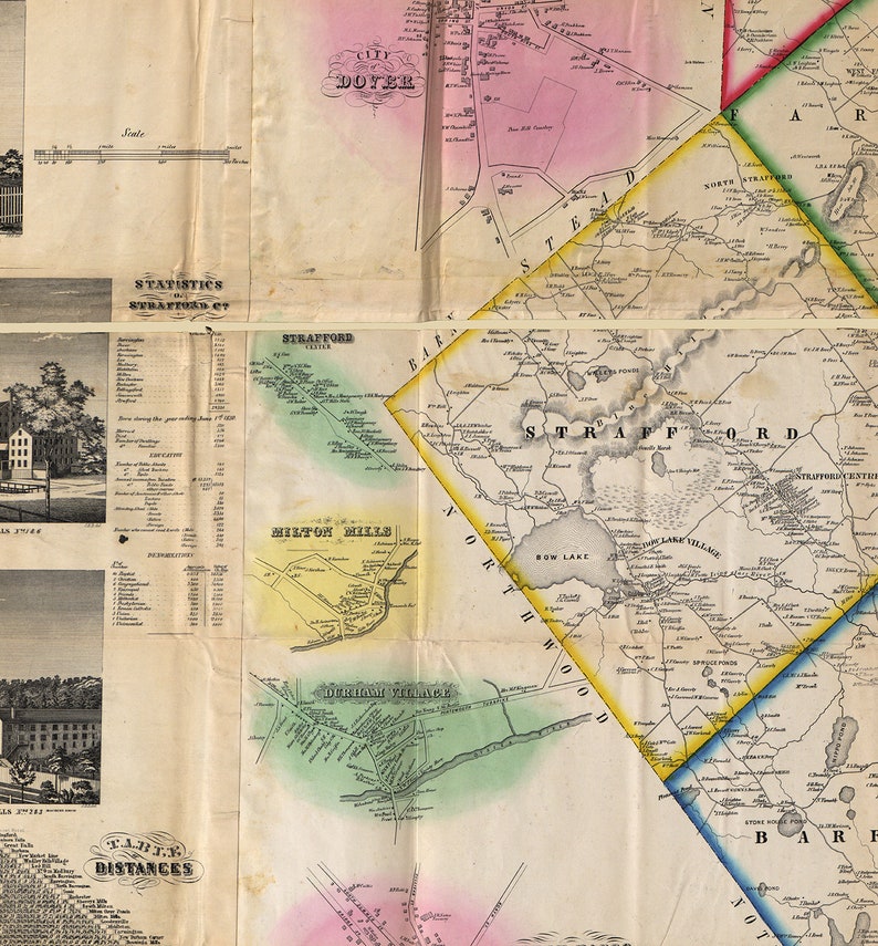 Map of Strafford County New Hampshire 1856. Vintage Home | Etsy