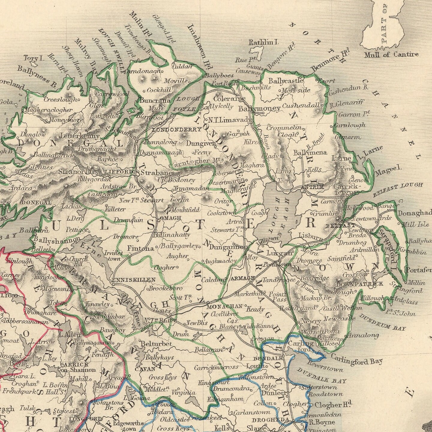 Map of Ireland, 1851. Vintage Home Deco Style Old Wall Reproduction Map ...