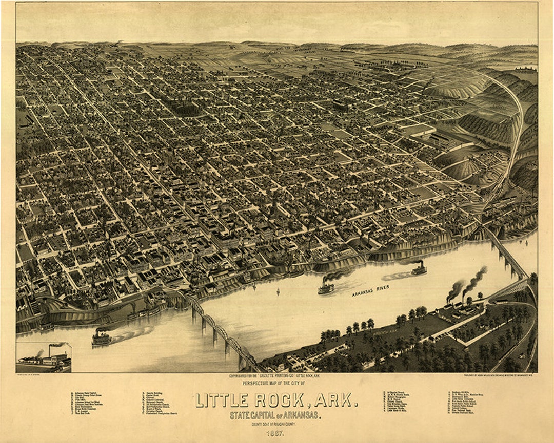 Map of Little Rock, Pulaski County, Arkansas AR 1887. Restoration ...