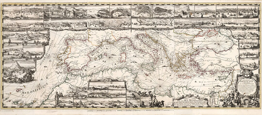 Map of Mediterranean Sea, 1694. Carte Nouvelle De La Mer Mediterranee ...