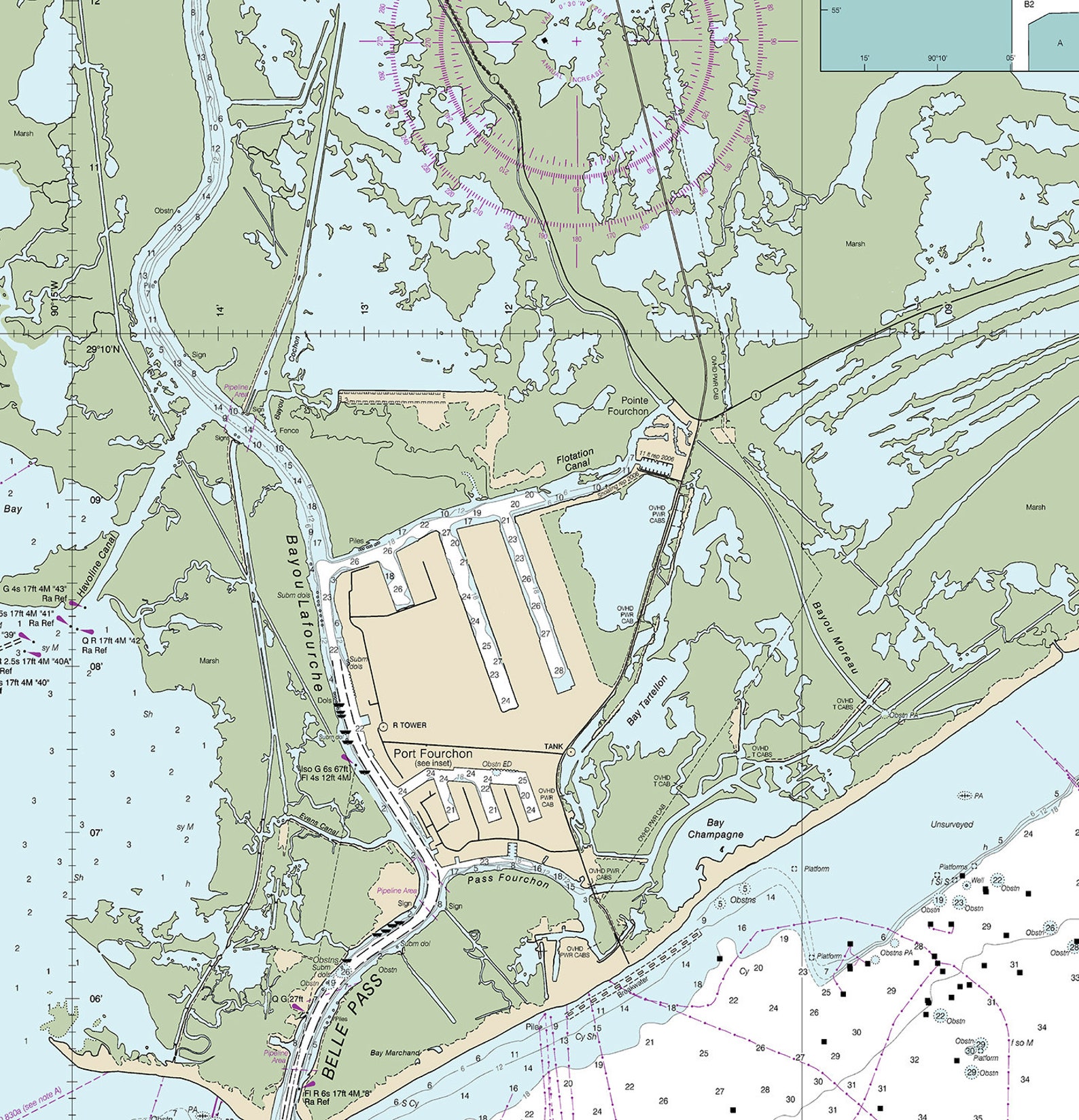 Port Fourchon and Approaches Louisiana Nautical Wall Art Reproduction ...