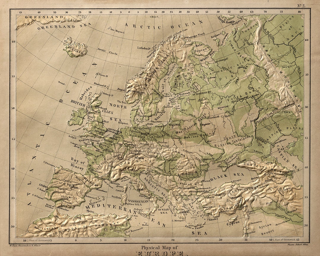 Map of Europe, 1880. Vintage Home Deco Style Old Wall Reproduction Map ...