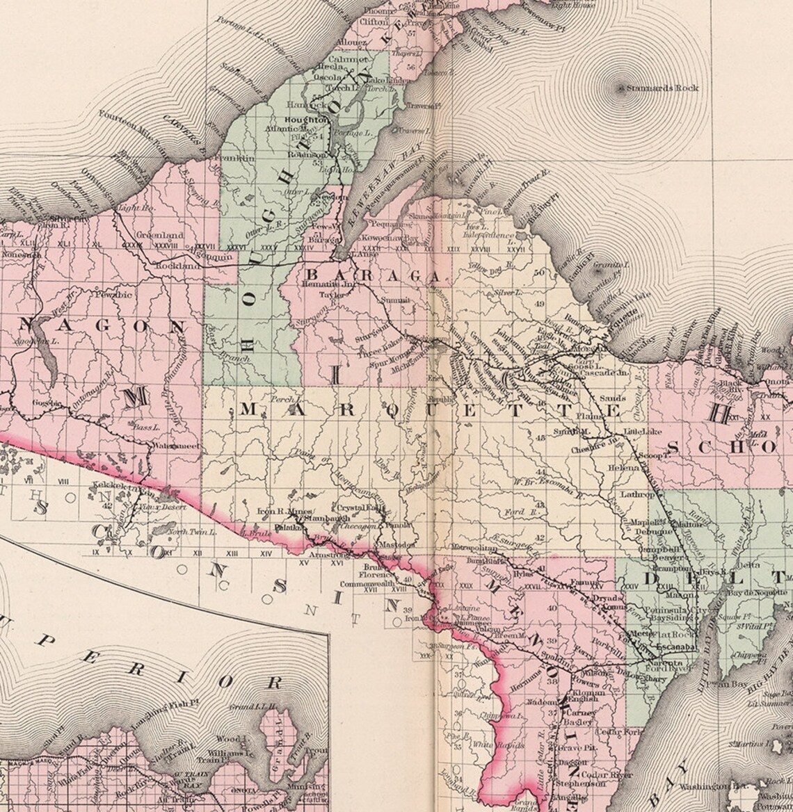 Map of the Lake Superior and Upper Peninsula Michigan MI | Etsy
