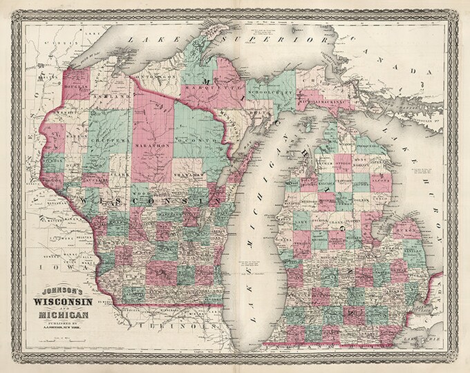Map of the Upper Peninsula, Michigan MI, 1873. Restoration Hardware ...