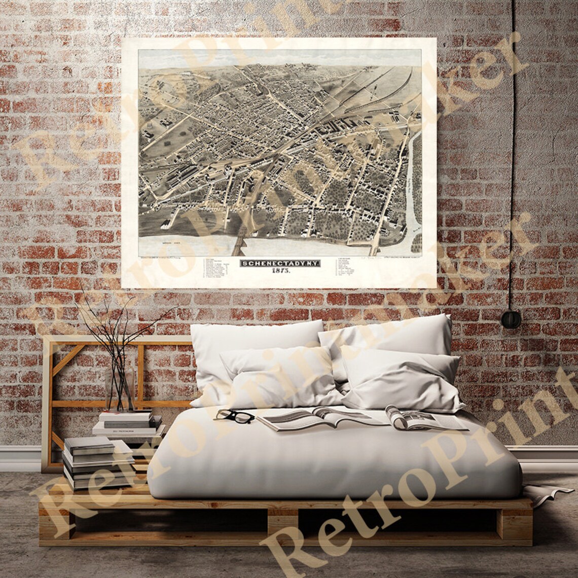 Map of Schenectady, New York, NY. 1882. Vintage Restoration Hardware ...
