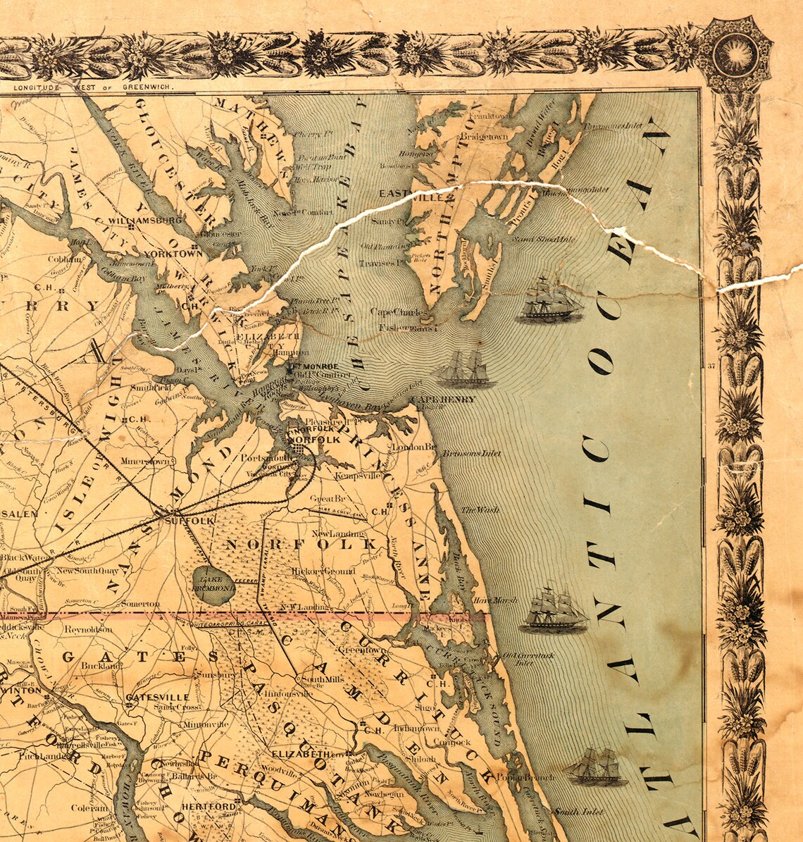 Map of Eastern North Carolina With Part of Virginia and South - Etsy