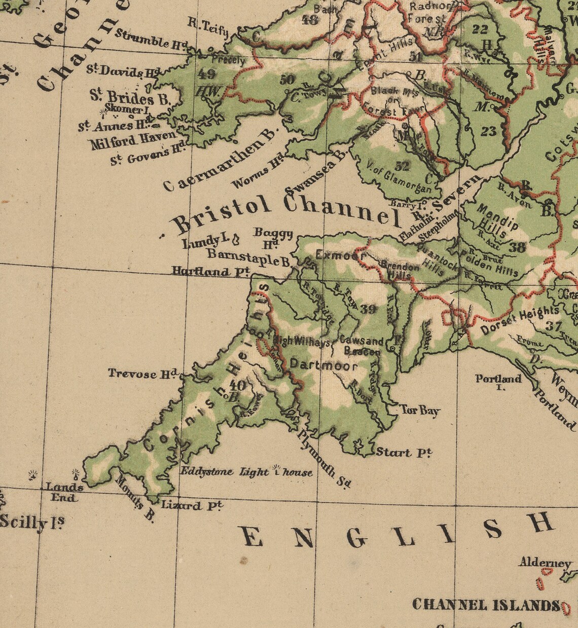 Map of England 1880. Vintage Restoration Hardware Home Deco - Etsy