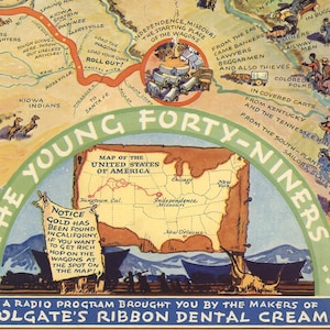 Pictorial Map of the Young Forty-niners. 1933. Vintage Reproduction ...