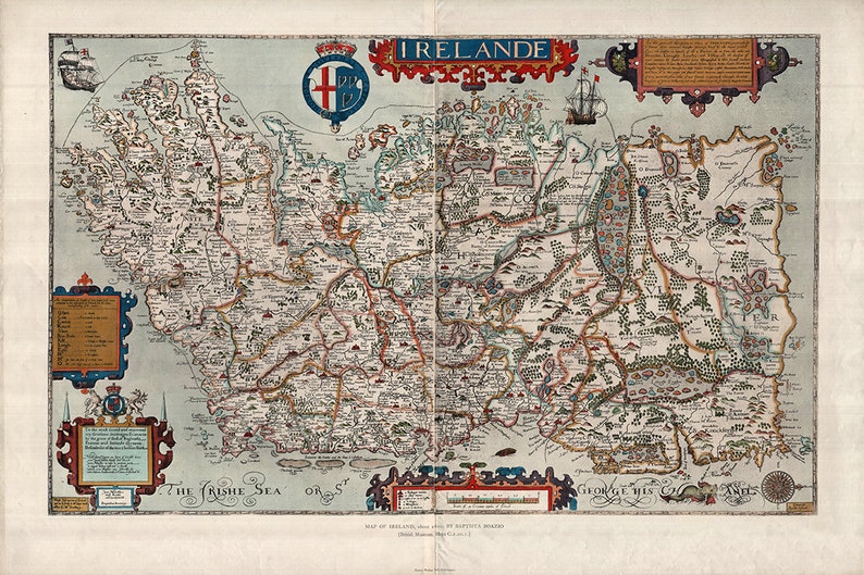 Map of Ireland Baptista Boazio 1600. Vintage Home Deco Style | Etsy