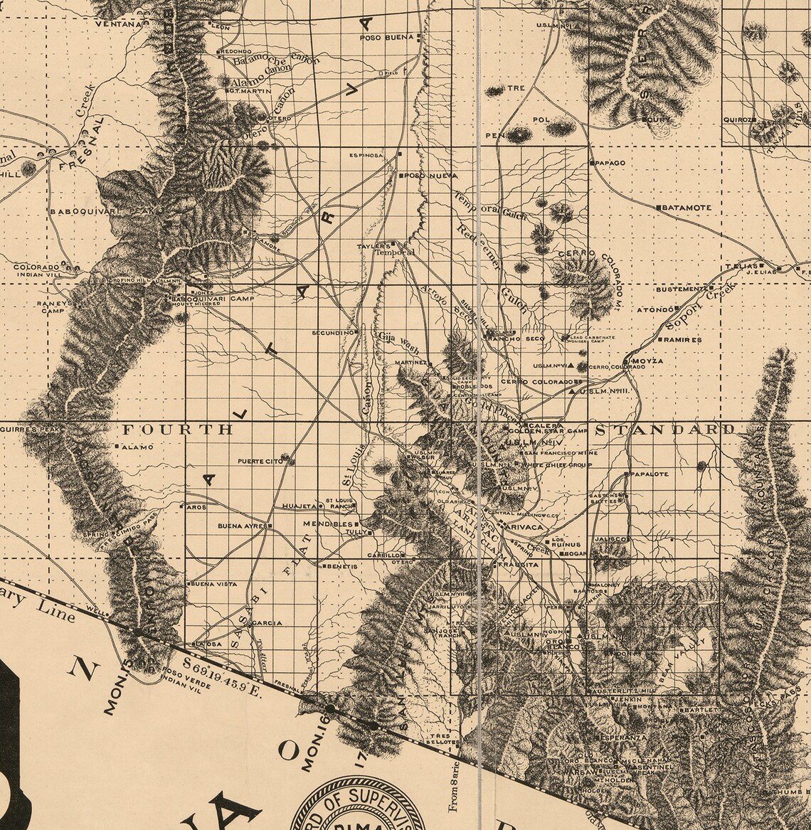 Map of Pima County Arizona 1893. Restoration Hardware Home - Etsy