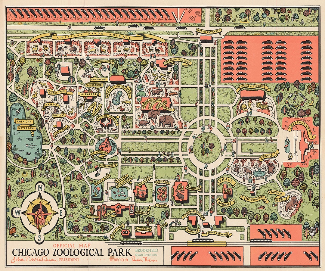 Pictorial Map of Brookfield Zoo (chicago Zoological Park). Home Deco ...