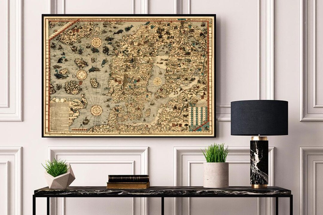 Olaus Magnus Sea Map Scandinavia 1527–1539 Reproduction • Vintage ...