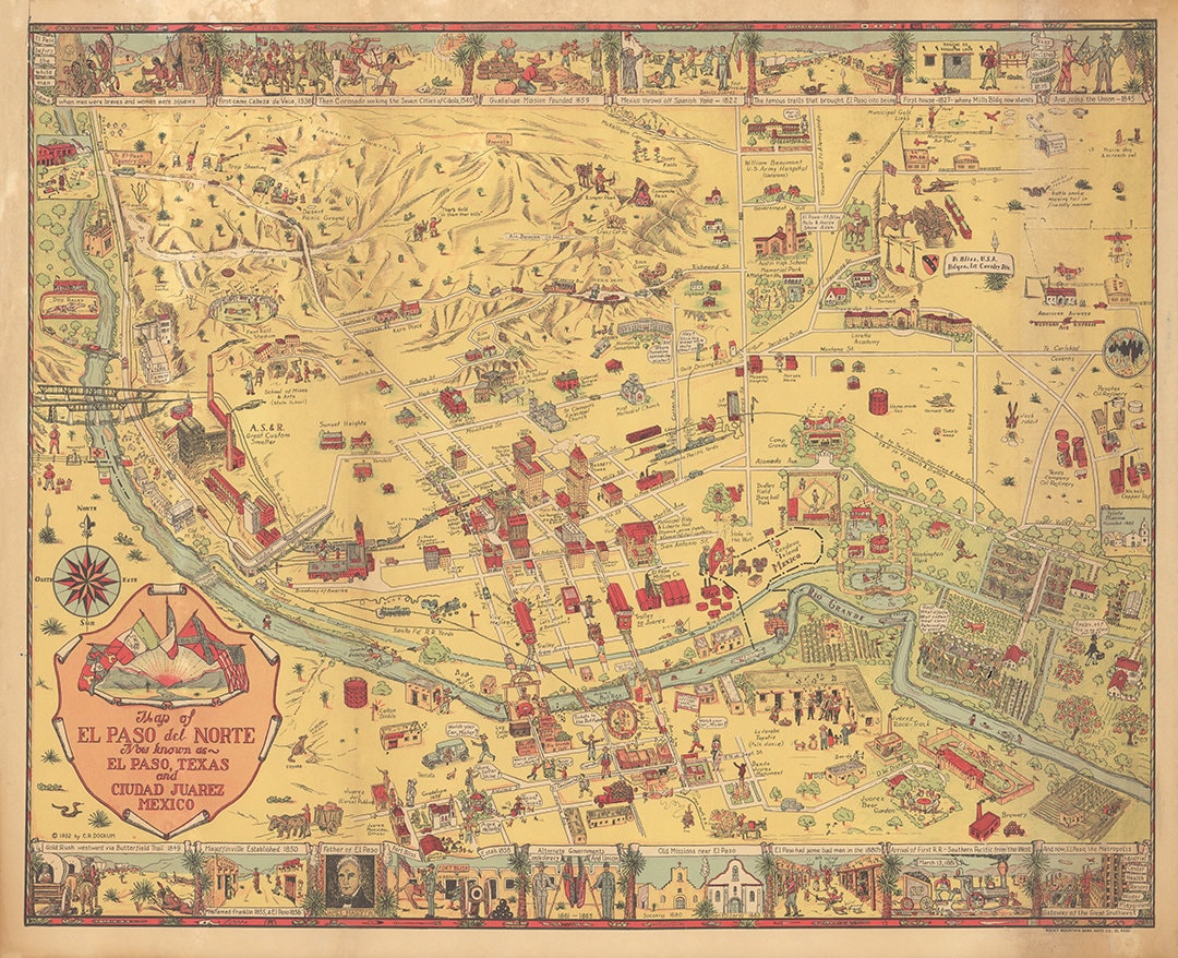Map of El Paso Del Norte Also Known as El Paso, Texas and Ciudad Juarez ...