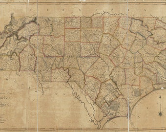 Map of North Carolina NC 1823. Restoration Hardware Home Deco | Etsy