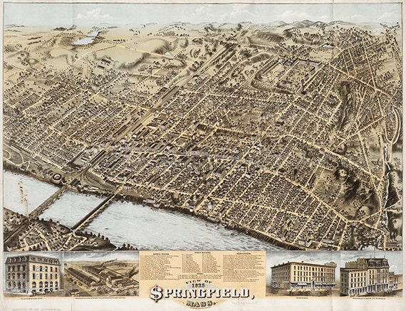 Map of Springfield Hampden County Massachusetts MA. 1875. | Etsy