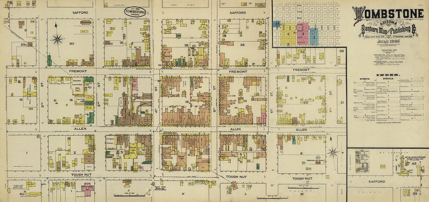 Map of Tombstone, Arizona Old Map - Wall Map Art Print. Reproduction ...