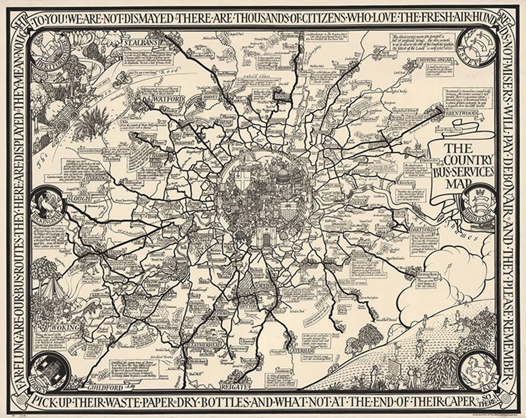 The Country Bus-services Map, London. Vintage Restoration Hardware Home ...