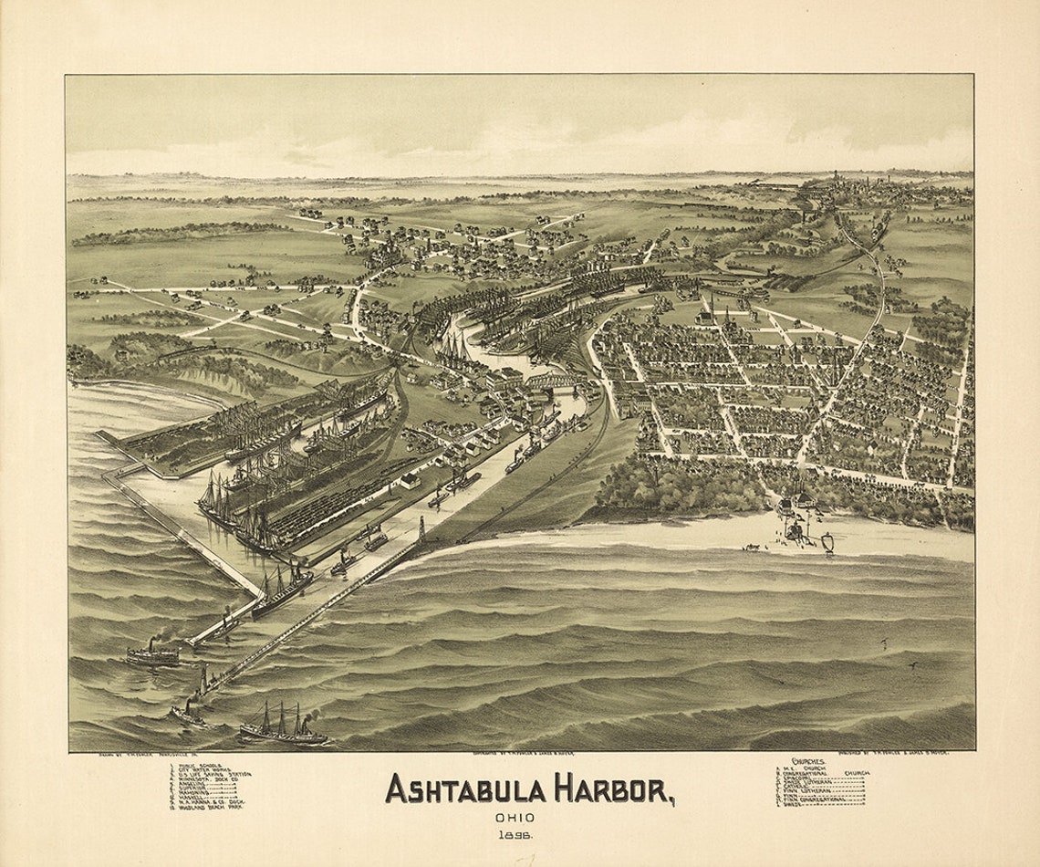 Map of Ashtabula Harbor Ashtabula Co. Ohio. 1896. Home Deco - Etsy