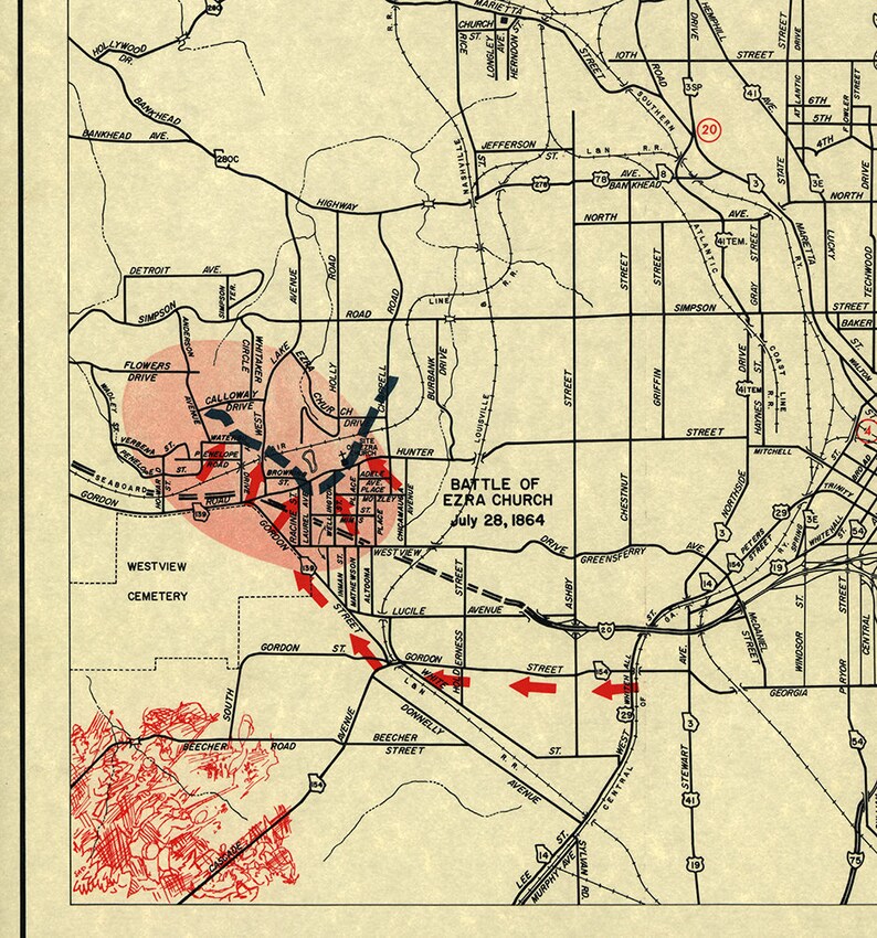 Map of Civil War Centennial City of Atlanta During 1864. - Etsy