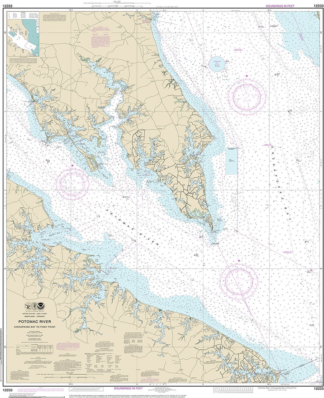 NOAA Nautical Charts of Potomac River Chesapeake Bay to Piney Point ...
