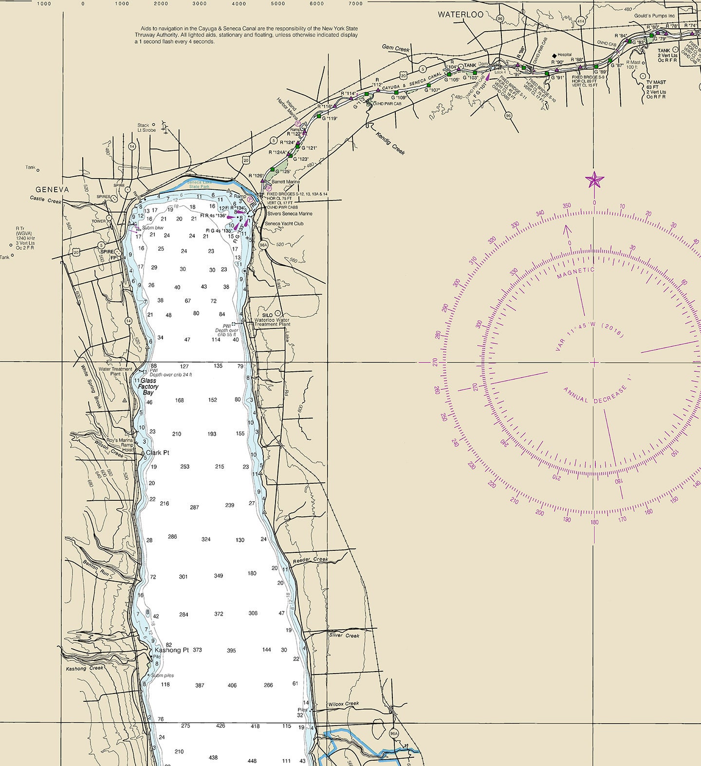 Cayuga and Seneca Lakes Nautical Chart 14791 Reproduction • Vintage ...