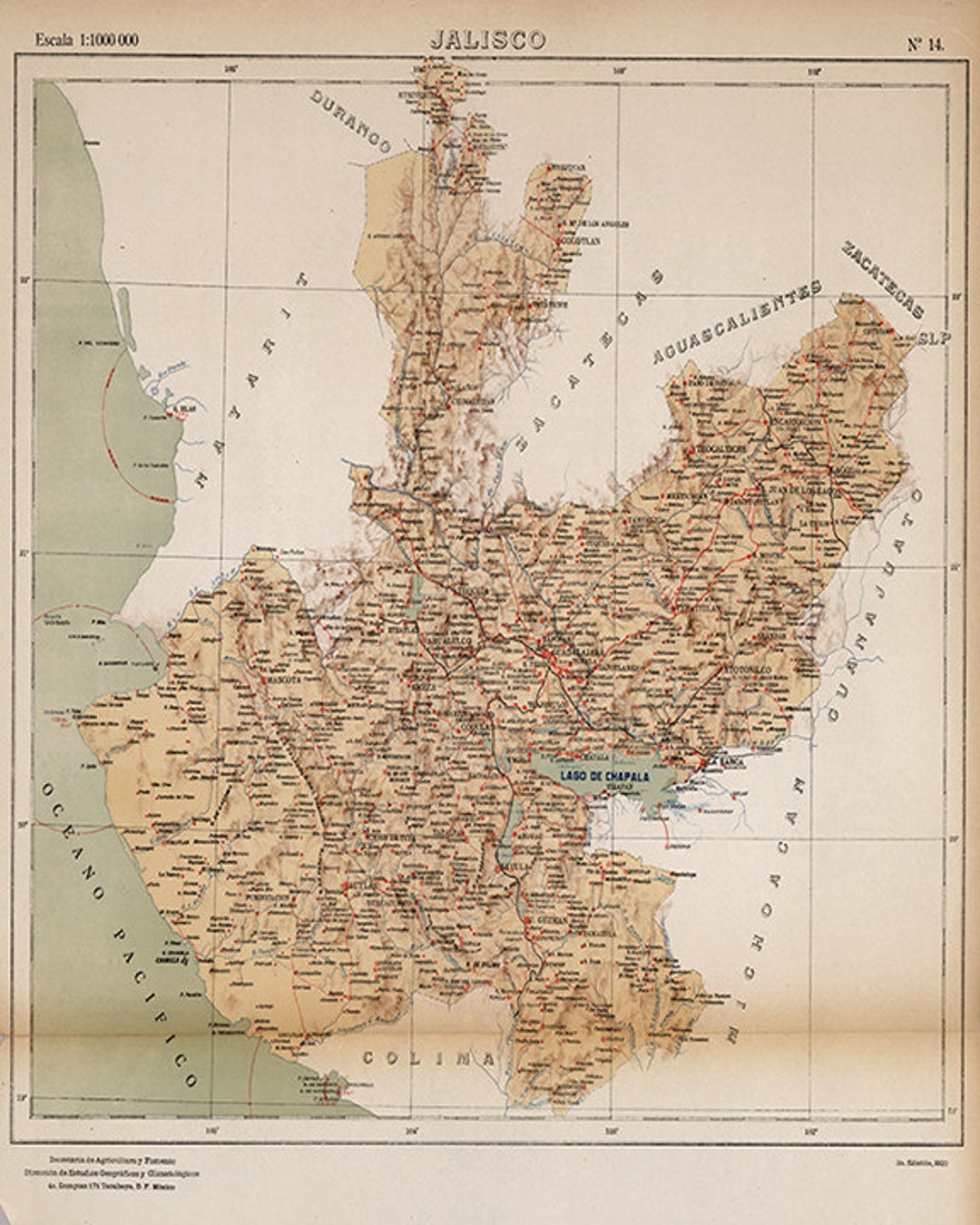 Map of Jalisco, Mexico, 1908. Vintage Restoration Hardware Home Deco ...