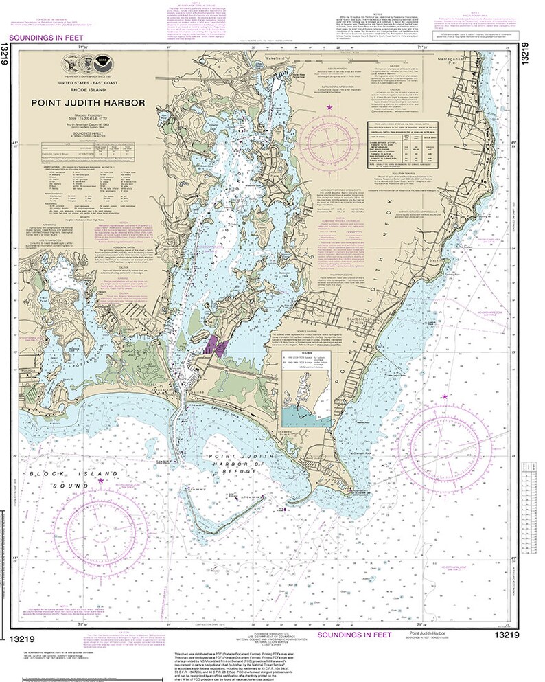 Nautical charts of Point Judith Harbor 13219 Rhode Island | Etsy