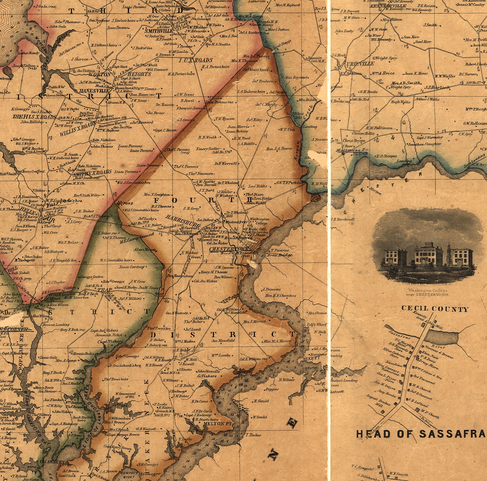 Map of Kent County Maryland. 1860. Vintage home Deco Style | Etsy