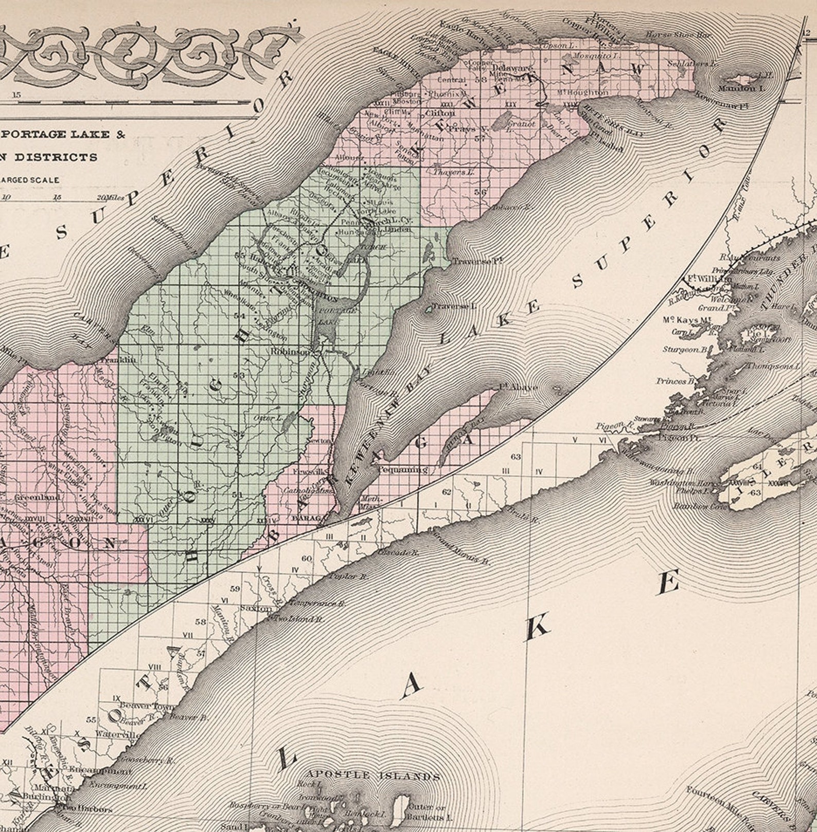 Map of the Lake Superior and Upper Peninsula, Michigan MI, 1886 ...