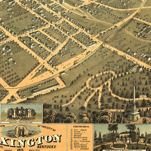 Map of Lexington, Fayette County, Kentucky 1871. Vintage Restoration ...
