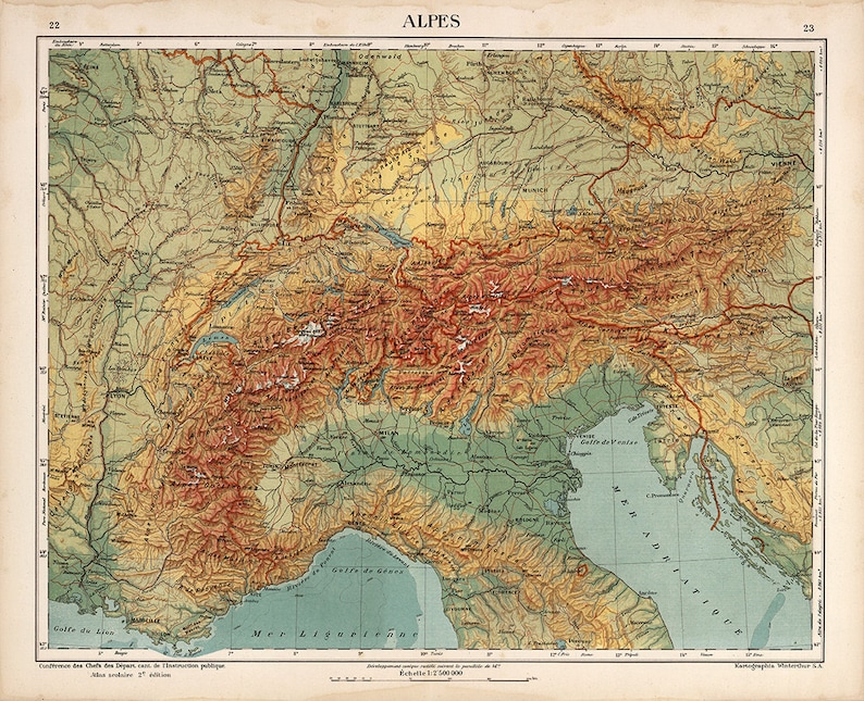 Map of Alps alpes 1921. Vintage Home Deco Old Wall - Etsy