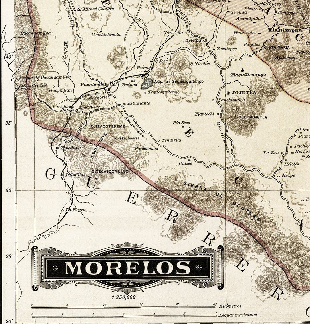 Map of Morelos Mexico 1886. Vintage Home Deco Style Old Wall - Etsy