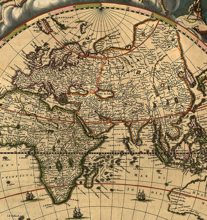 World map of 1684 by J. Blaeu. Restoration Hardware Home | Etsy