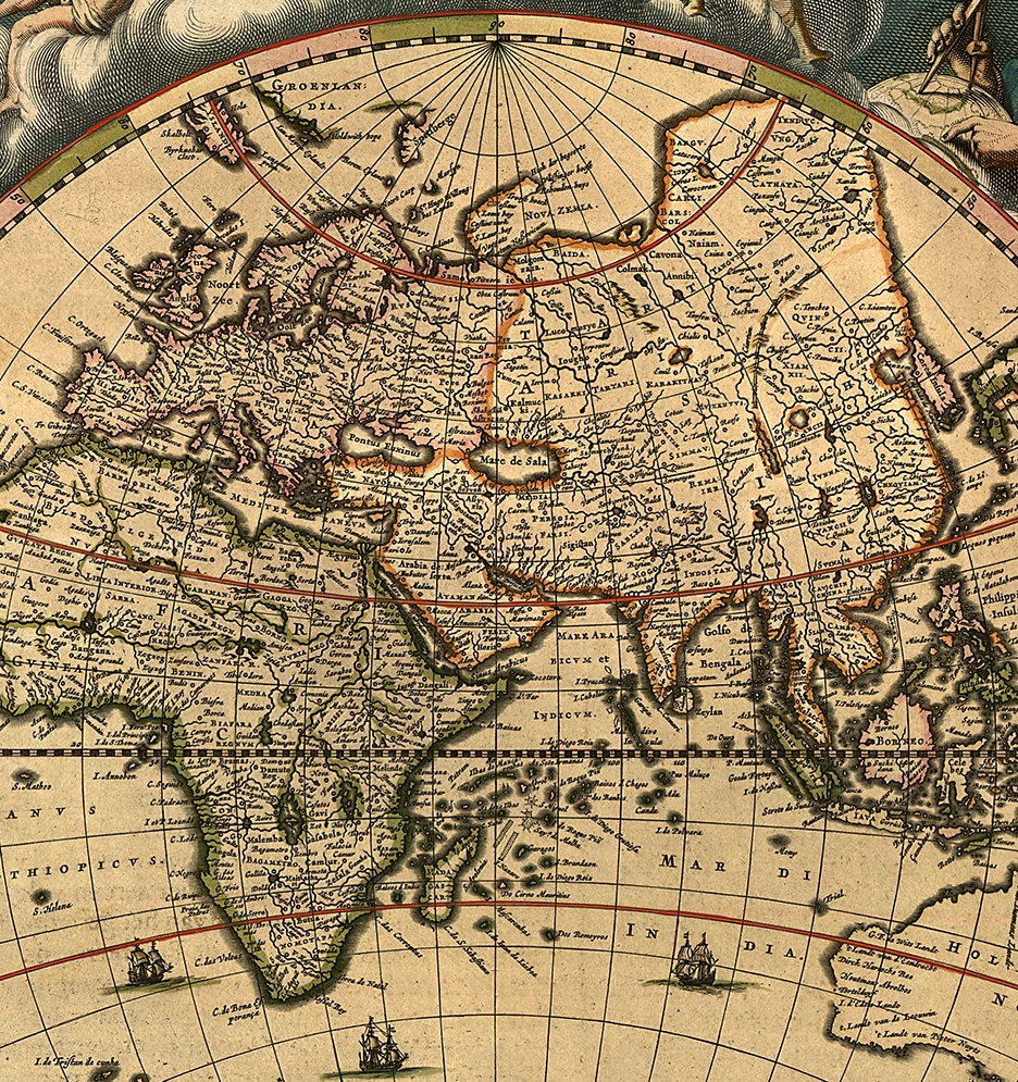 World map of 1684 by J. Blaeu. Restoration Hardware Home | Etsy